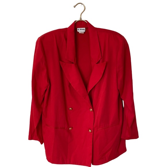 Vintage | Jackets & Coats | Vintage 8s Red Oversized Blazer Gold ...